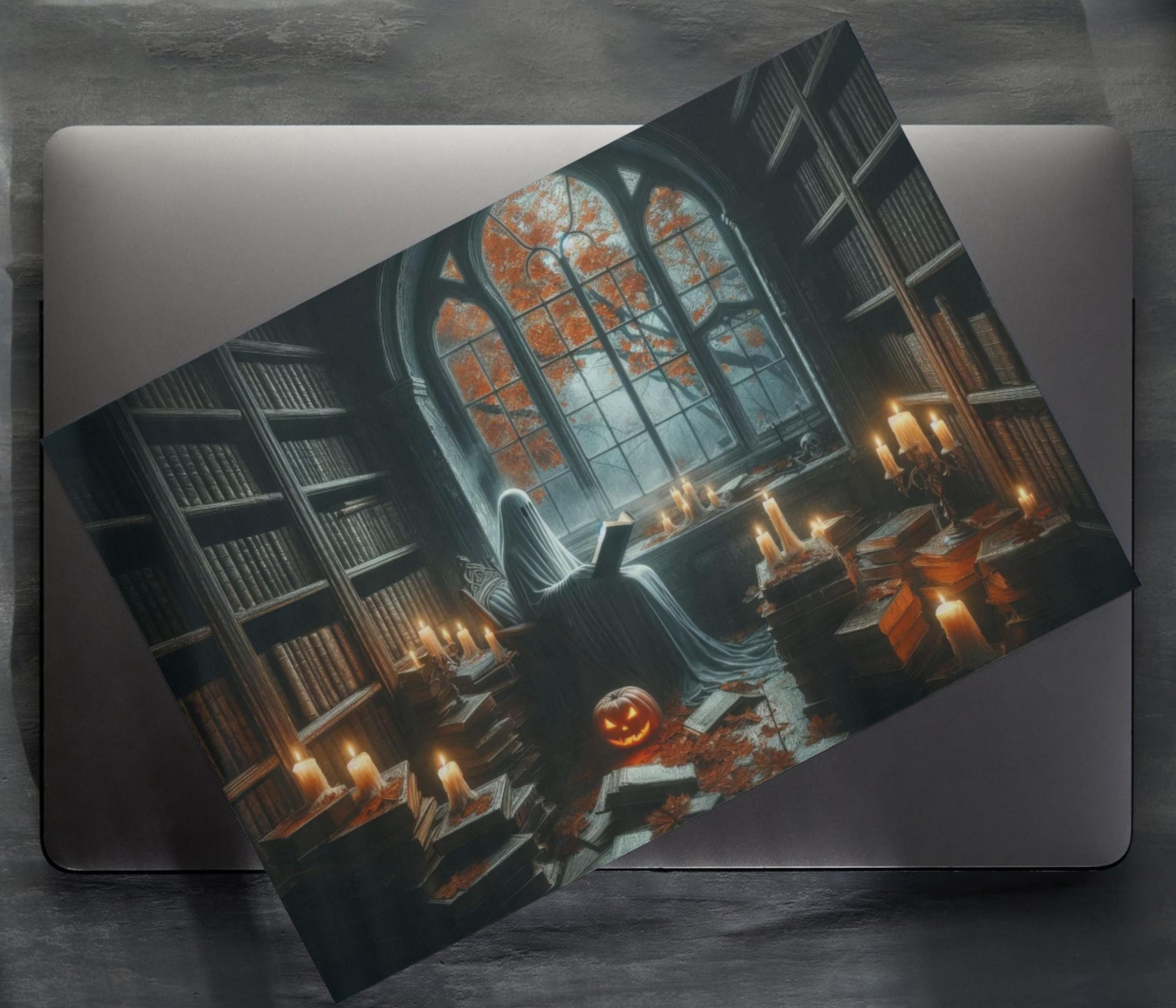 Ghost in Library Print, Vintage Ghost Wall Art, Spooky Ghost Reading ...