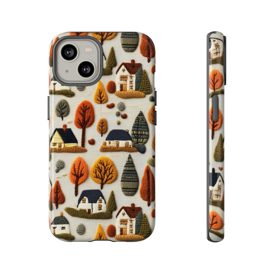 Cottagecore Phone Case: Autumn Village Embroidery Look - Etsy