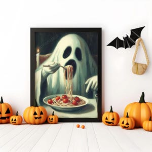 Funny Ghost Spaghetti Diner Print: Quirky Halloween Wall Art (digital ...