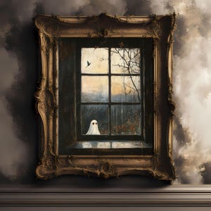 Spooky Ghost at the Window Printable Art, Vintage Poster Ghost, Art ...