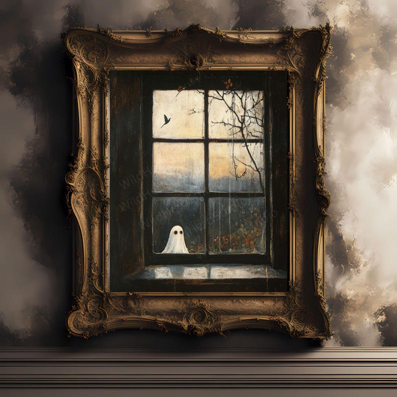 Spooky Ghost at the Window Vintage Art Print: Halloween Decor (digital ...