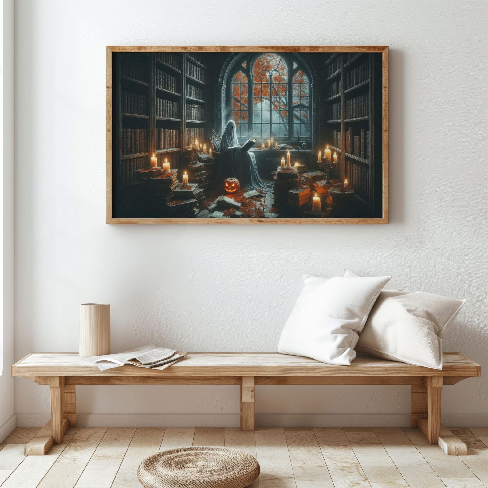 Ghost in Library Print, Vintage Ghost Wall Art, Spooky Ghost Reading ...