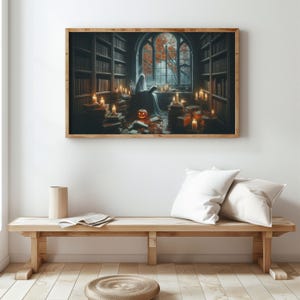 Ghost in Library Print, Vintage Ghost Wall Art, Spooky Ghost Reading ...