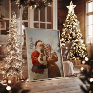Santa & Mrs. Claus Selfie Art: Vintage Christmas Print (digital ...