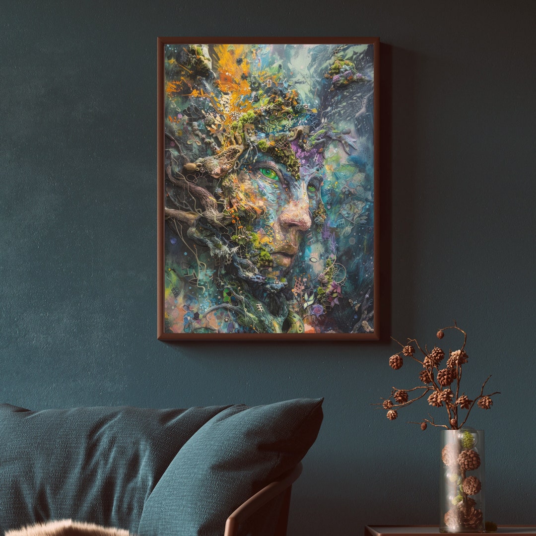 Ethereal Forest Spirit Wall Art, Mystical Tree Artwork, Vibrant Forest ...