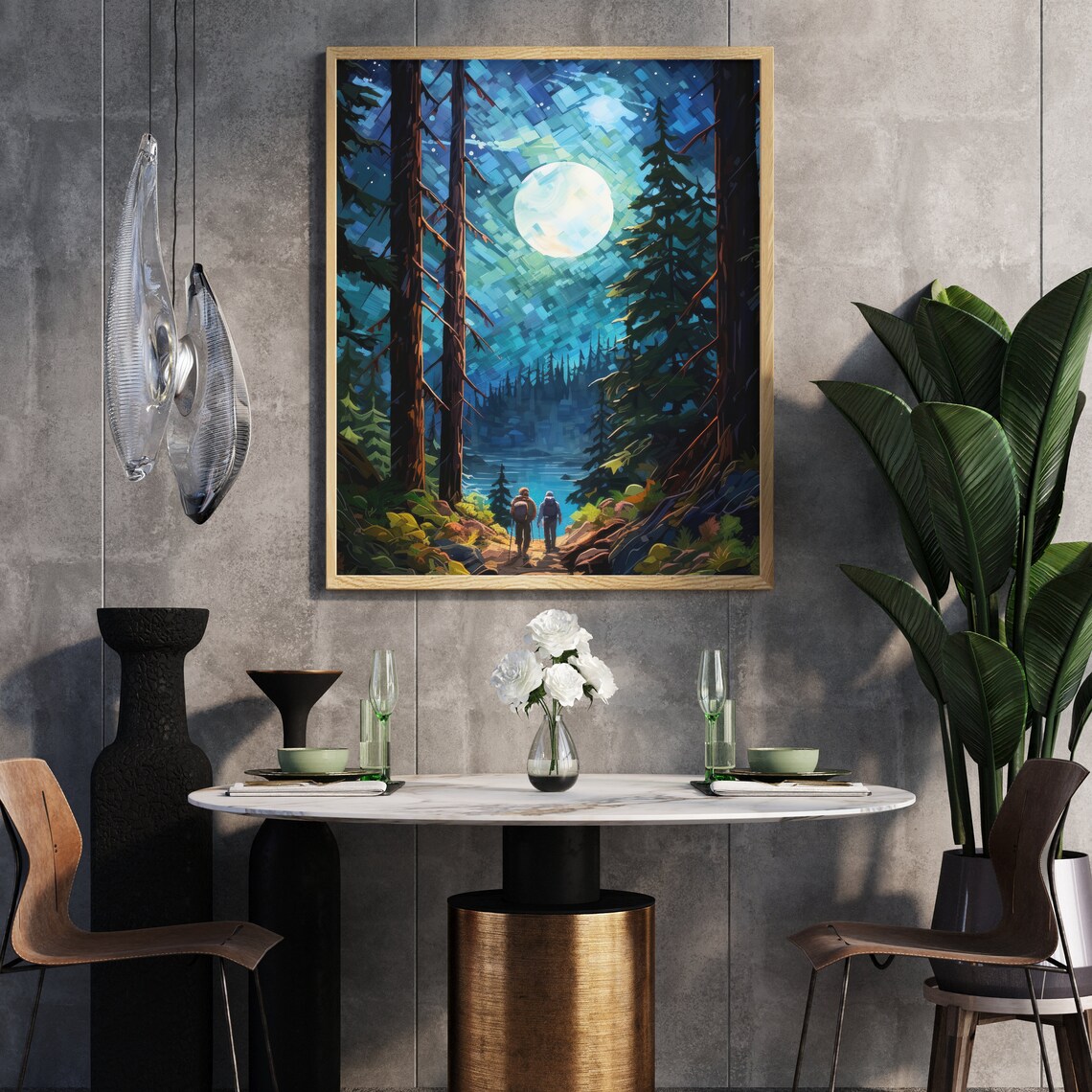 Moonlight Trail Hiking Forester Wall Decor Gifted Moon Decor Wall ...