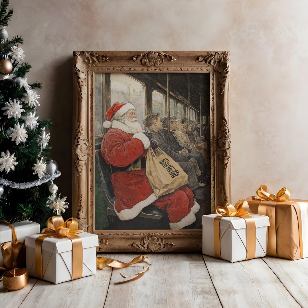 Urban Santa Art Print: Modern Christmas Subway Illustration (digital ...