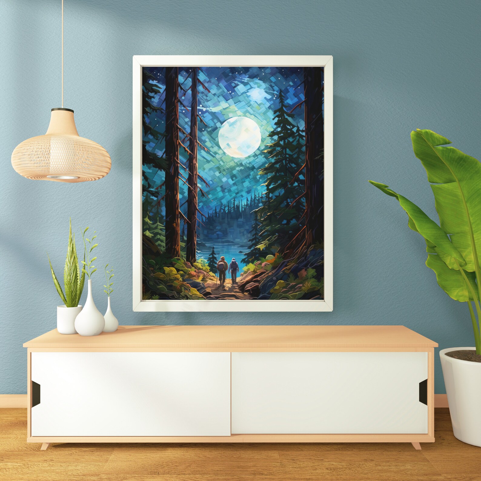 Moonlight Trail Hiking Forester Wall Decor Gifted Moon Decor Wall ...