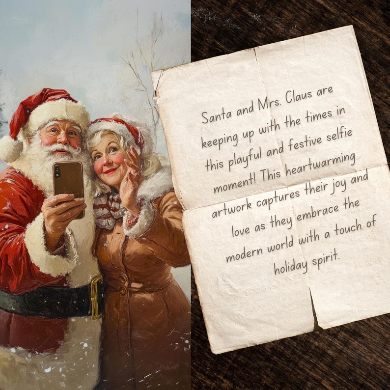 Santa & Mrs. Claus Selfie Art: Vintage Christmas Print (digital ...