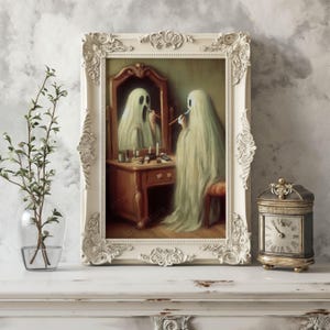 Ghost Reflection on Vanity Mirror Wall Art | Spooky Ghost Makeup Room ...