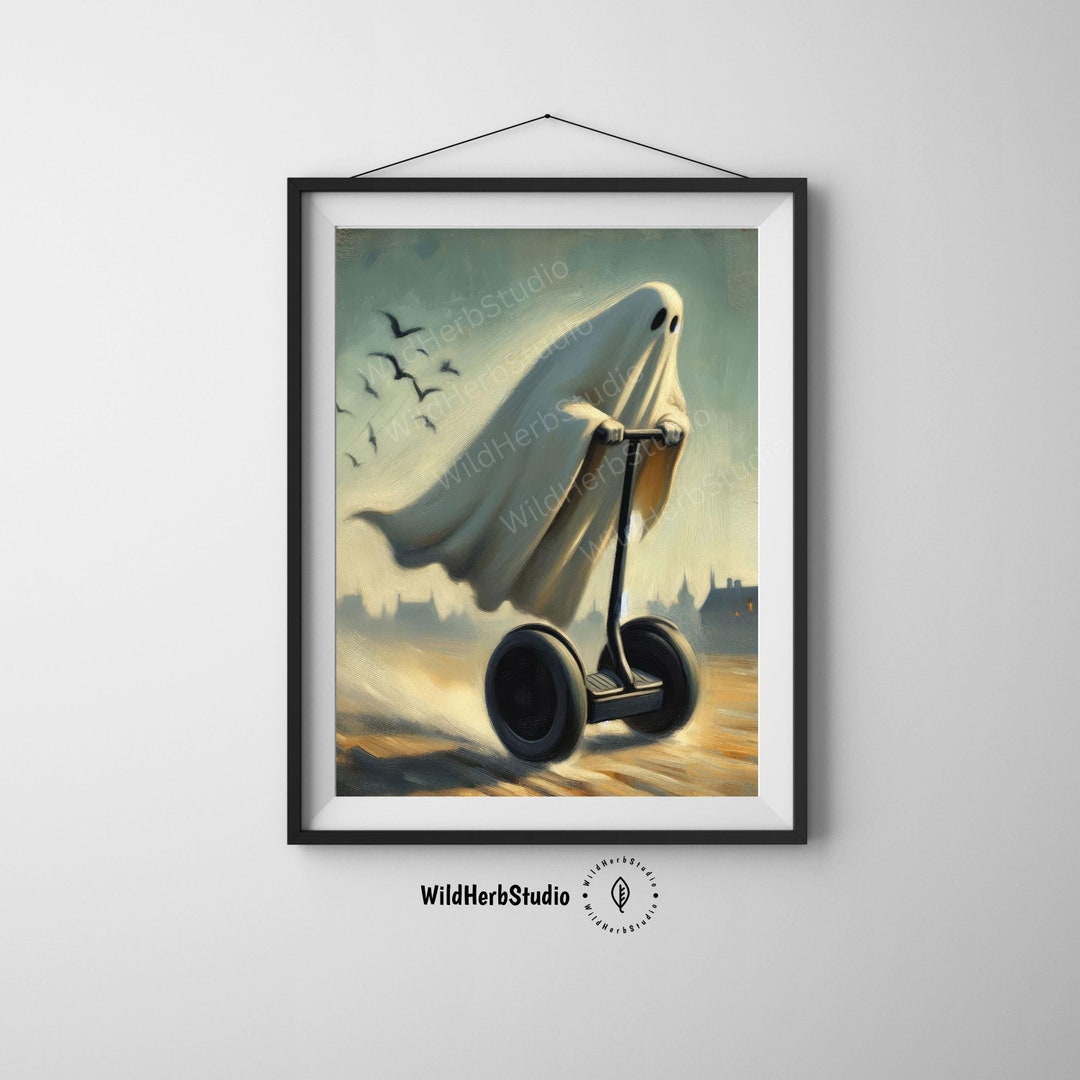 Funny Ghost on Segway Art Print: Whimsical Halloween Decor (digital ...