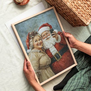 Santa and Mrs. Claus Selfie Print | Vintage Christmas Couple Art Decor ...