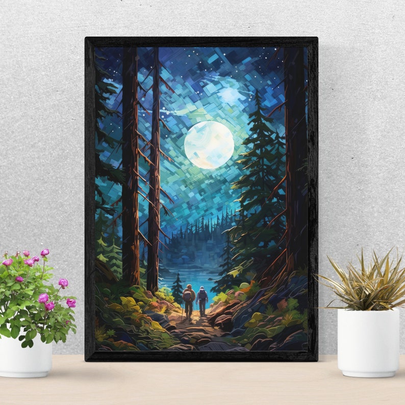 Moonlight Trail Hiking Forester Wall Decor Gifted Moon Decor - Etsy