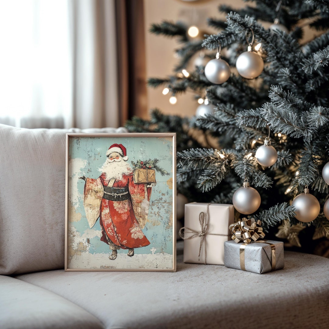 Japanese Santa Claus Art Print: Kimono Holiday Decor - Etsy