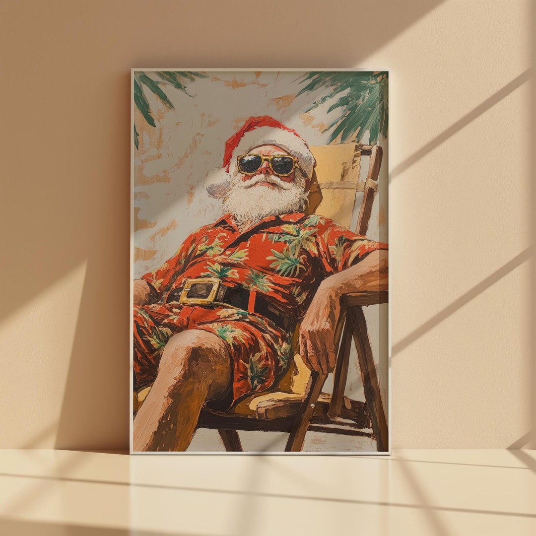 Tropical Santa Wall Art - Relaxing Santa Claus Painting, Beach Santa ...