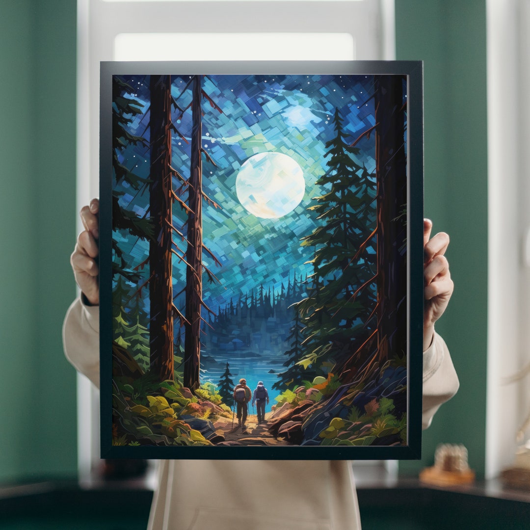 Moonlight Trail Hiking Forester Wall Decor Gifted Moon Decor Wall ...