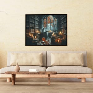 Ghost in Library Print, Vintage Ghost Wall Art, Spooky Ghost Reading ...