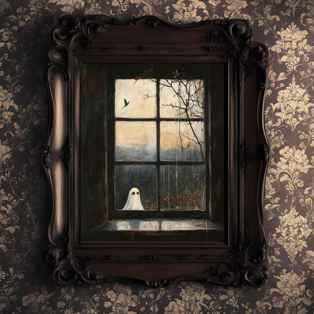 Spooky Ghost at the Window Vintage Art Print: Halloween Decor (digital ...