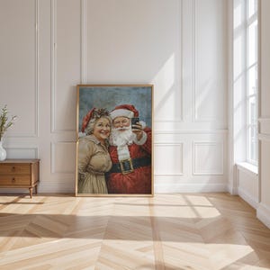 Santa and Mrs. Claus Selfie Print | Vintage Christmas Couple Art Decor ...