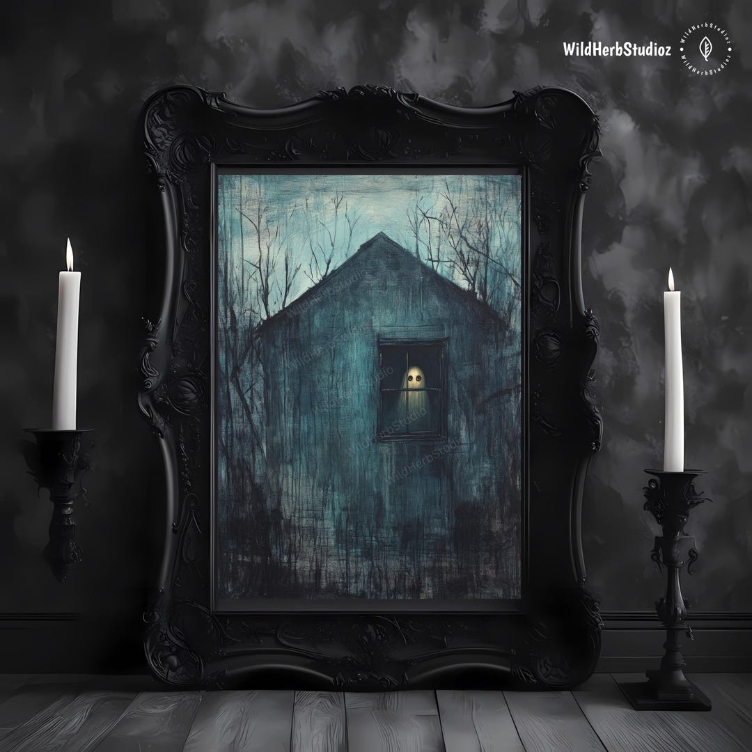 Haunted House Ghost Painting Wall Art | Vintage Poster Halloween Rustic ...