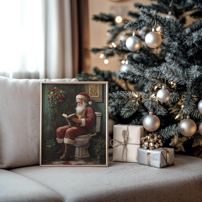 Santa on Toilet Art Print: Humorous Christmas Bathroom Decor - Etsy
