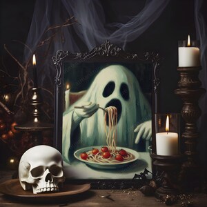 Spooky Ghost Enjoying a Spaghetti Feast - Printable Wall Art | Quirky ...