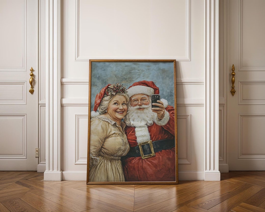 Santa and Mrs. Claus Selfie Wall Art Vintage Christmas Couple Art Decor ...