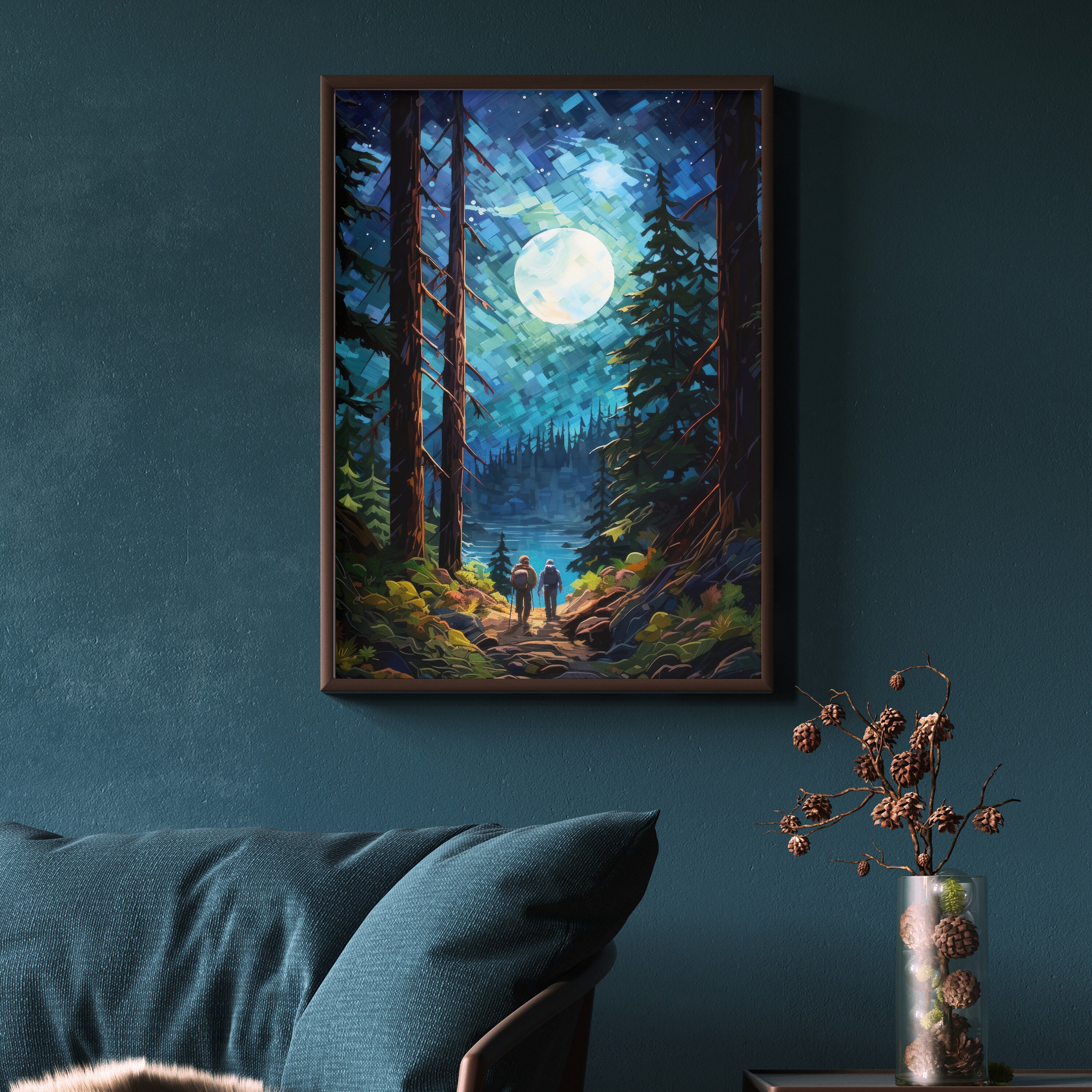 Moonlight Trail Hiking Forester Wall Decor Gifted Moon Decor Wall ...