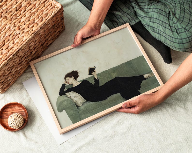 Victorian Woman Reading Art Print: Vintage Sofa Painting (digital ...
