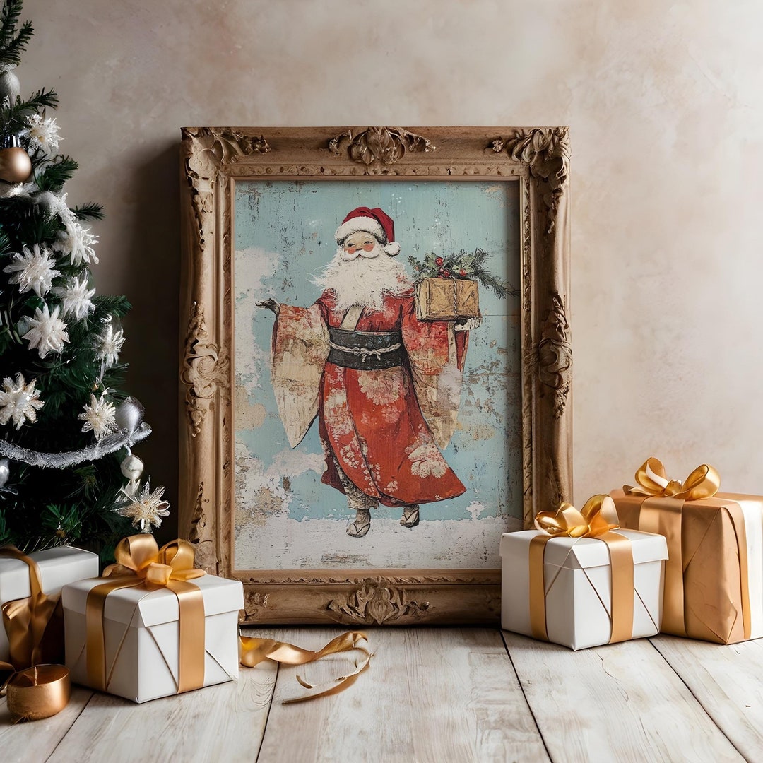 Japanese Santa Claus Art Print: Kimono Santa, Cultural Christmas ...