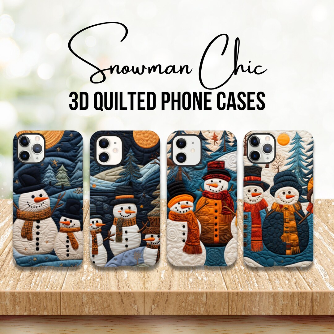 Snowman Chic Christmas Embroidery Phone Case Quilted Snowmen - Etsy