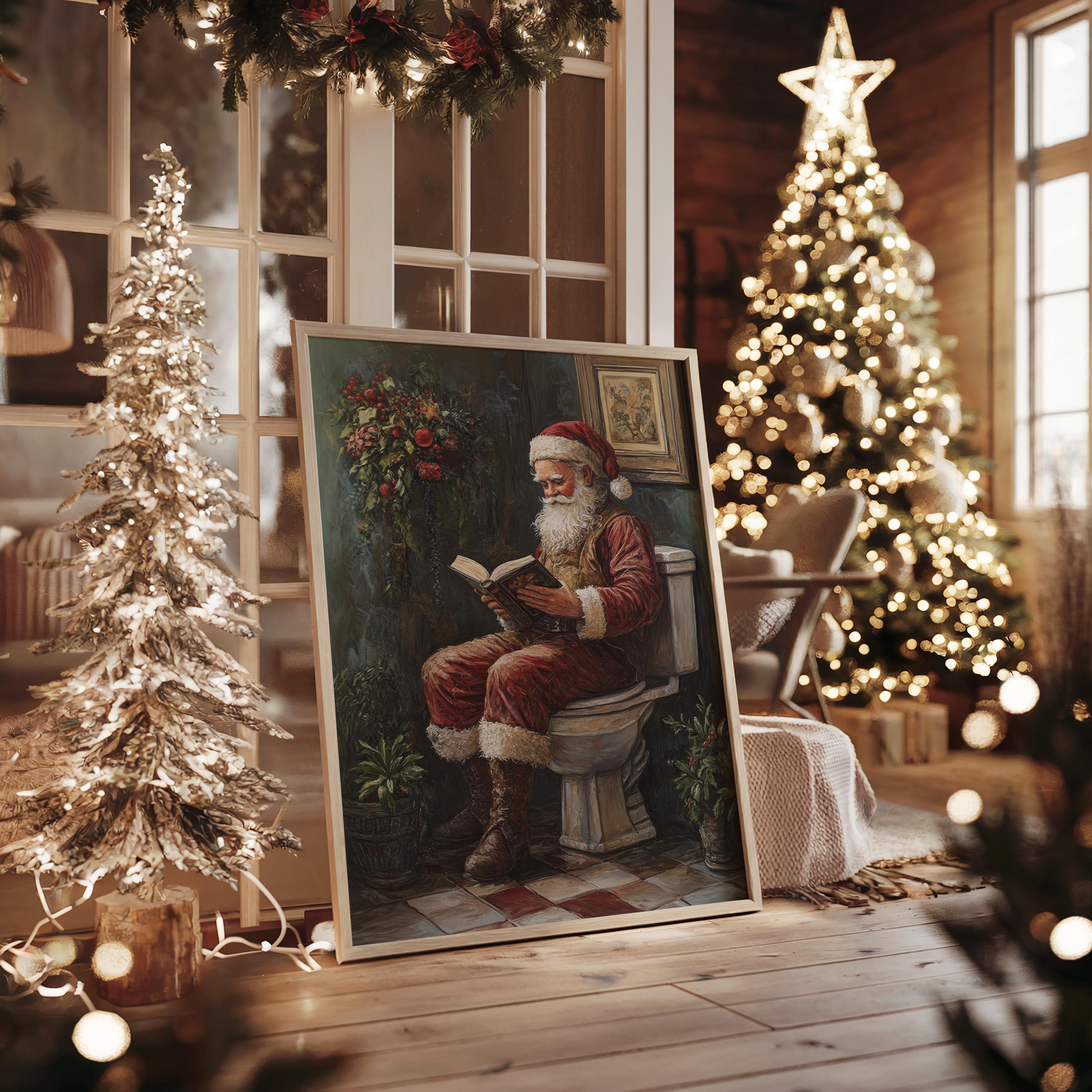 Santa on Toilet Art Print: Humorous Christmas Bathroom Decor - Etsy
