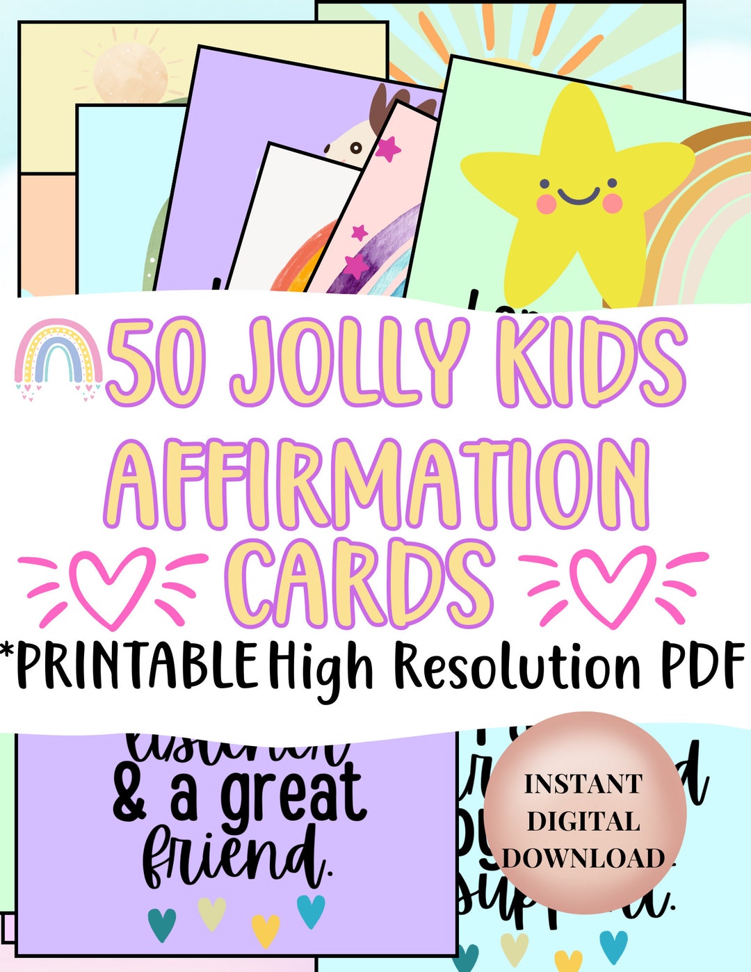 Kids Positive Affirmation Cards Set, Mindfulness Affirmation Cards ...