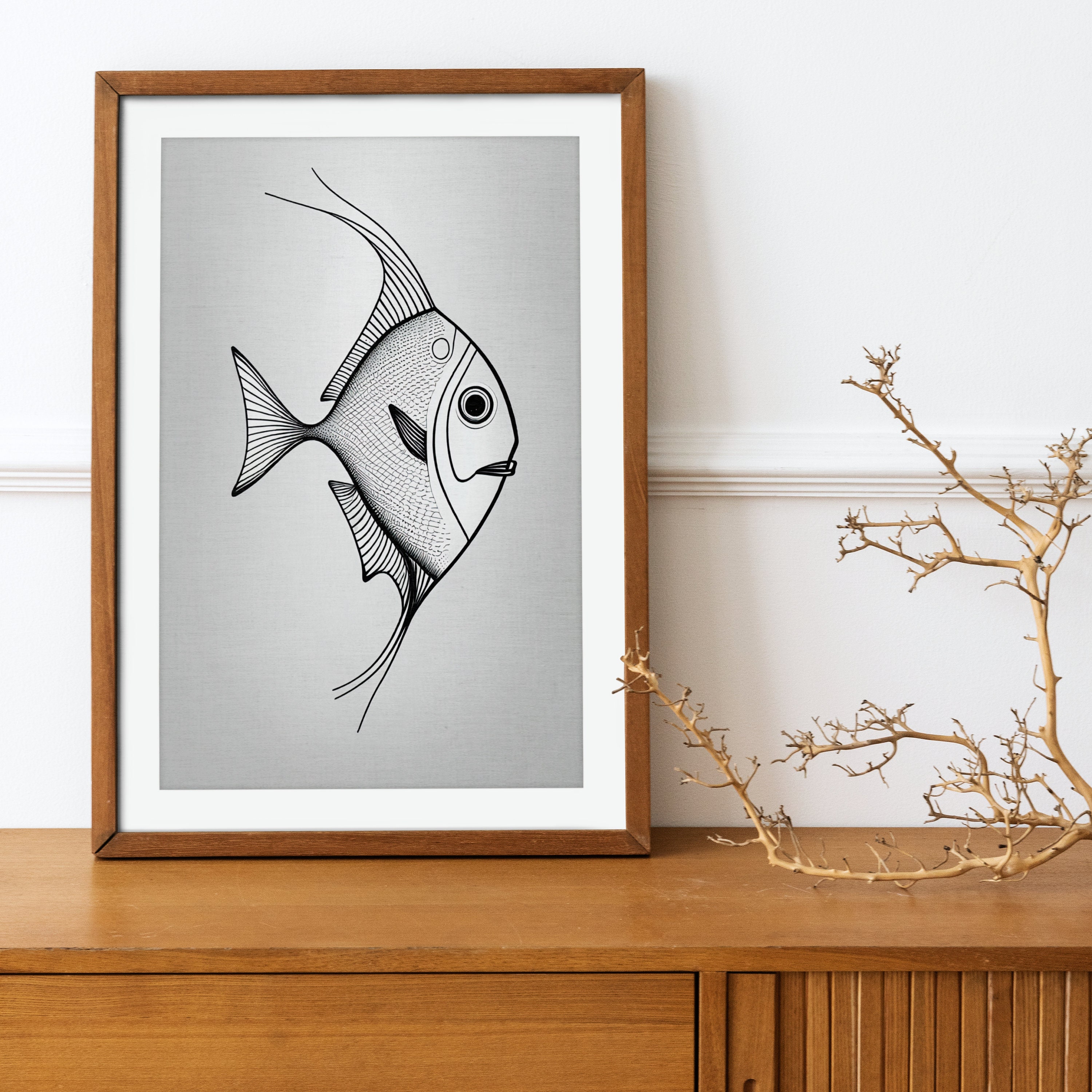 Angelfish Minimalist Line Art | Fish Art | Relaxing Wall Decor ...