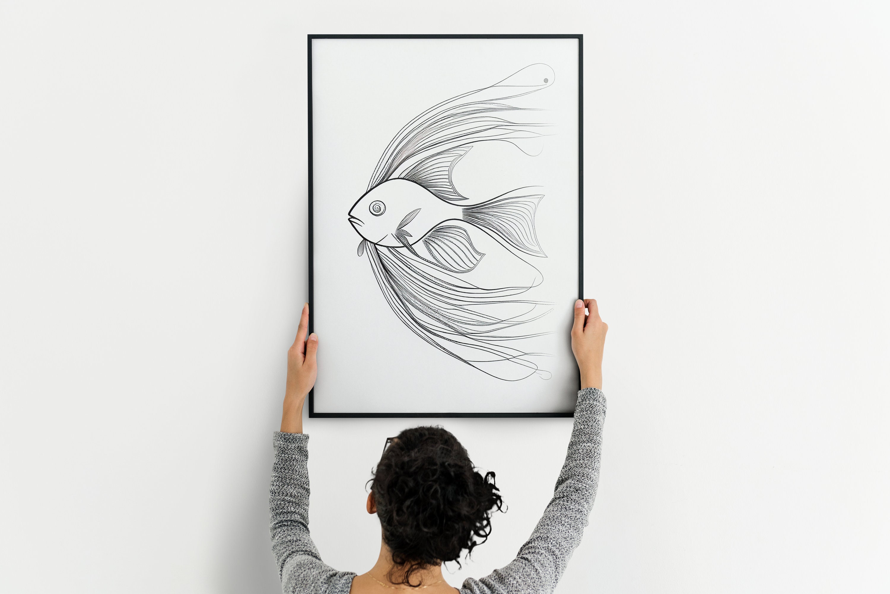 Simple Line Art Drawing of A Fish | Relaxing Wall Decor | Printable Art ...