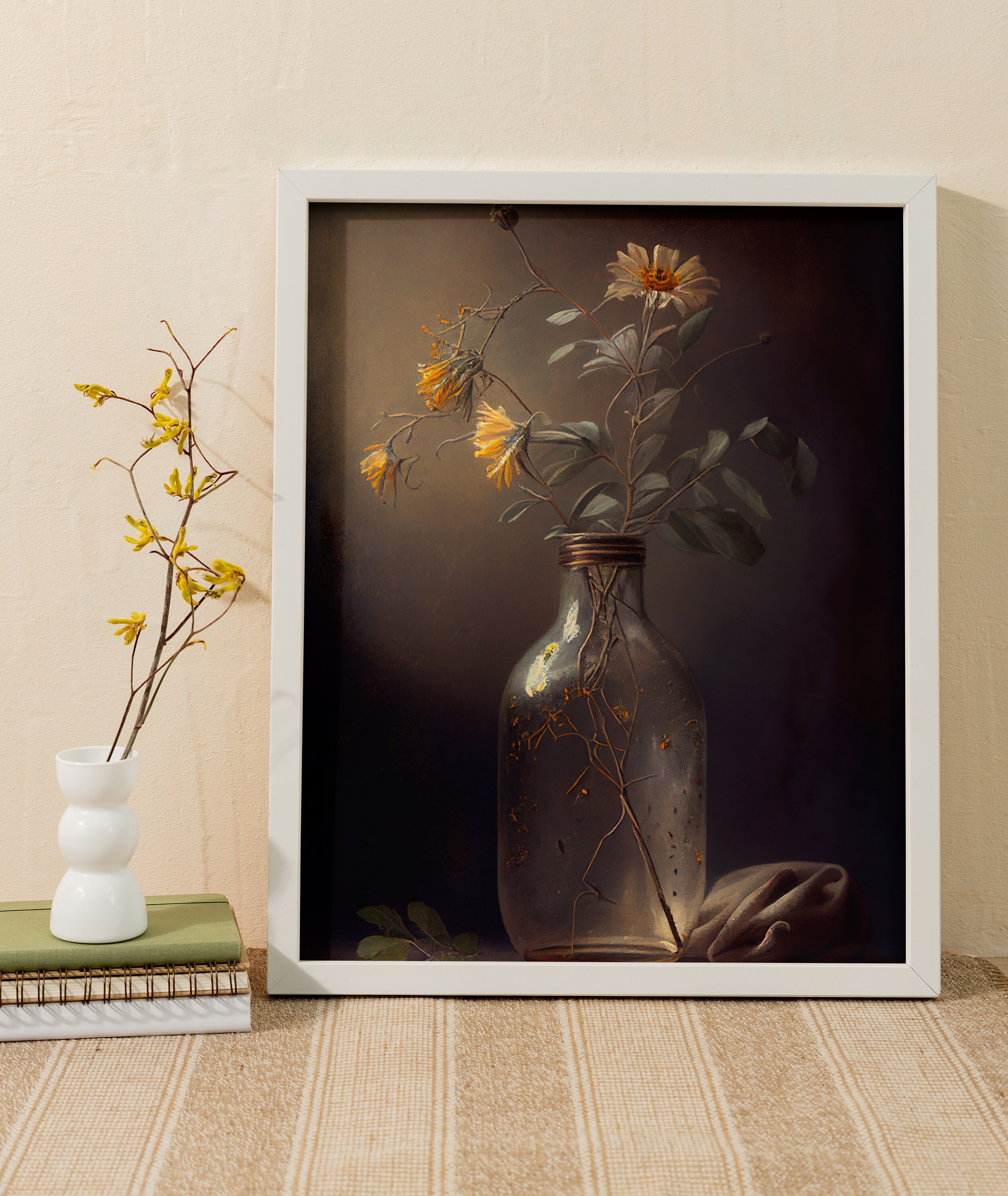 Wabi Sabi Wall Art | Wabi Sabi Oil Painting of Flowers in Vase | Flower ...
