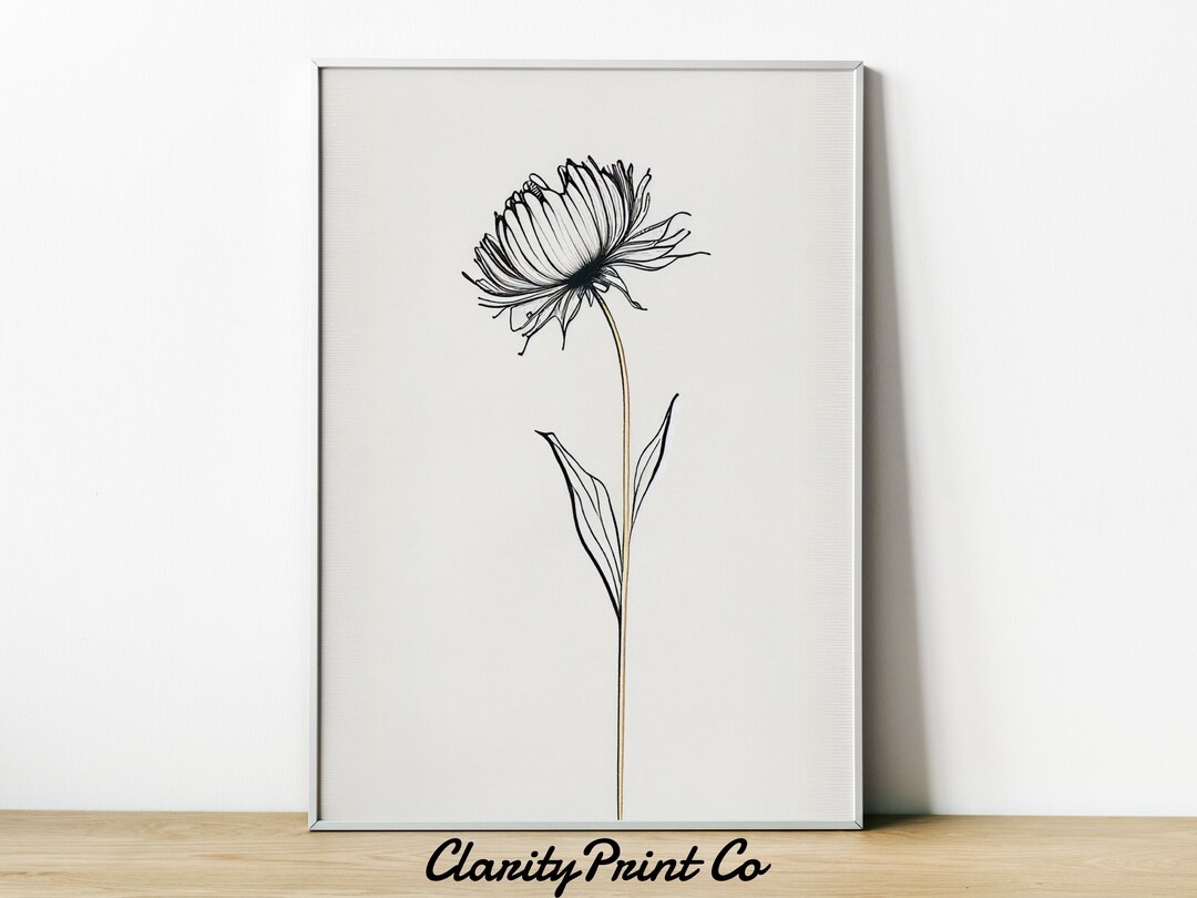 Daisy Flower Simple Line Painting | Japandi Art | Relaxing Wall Art ...