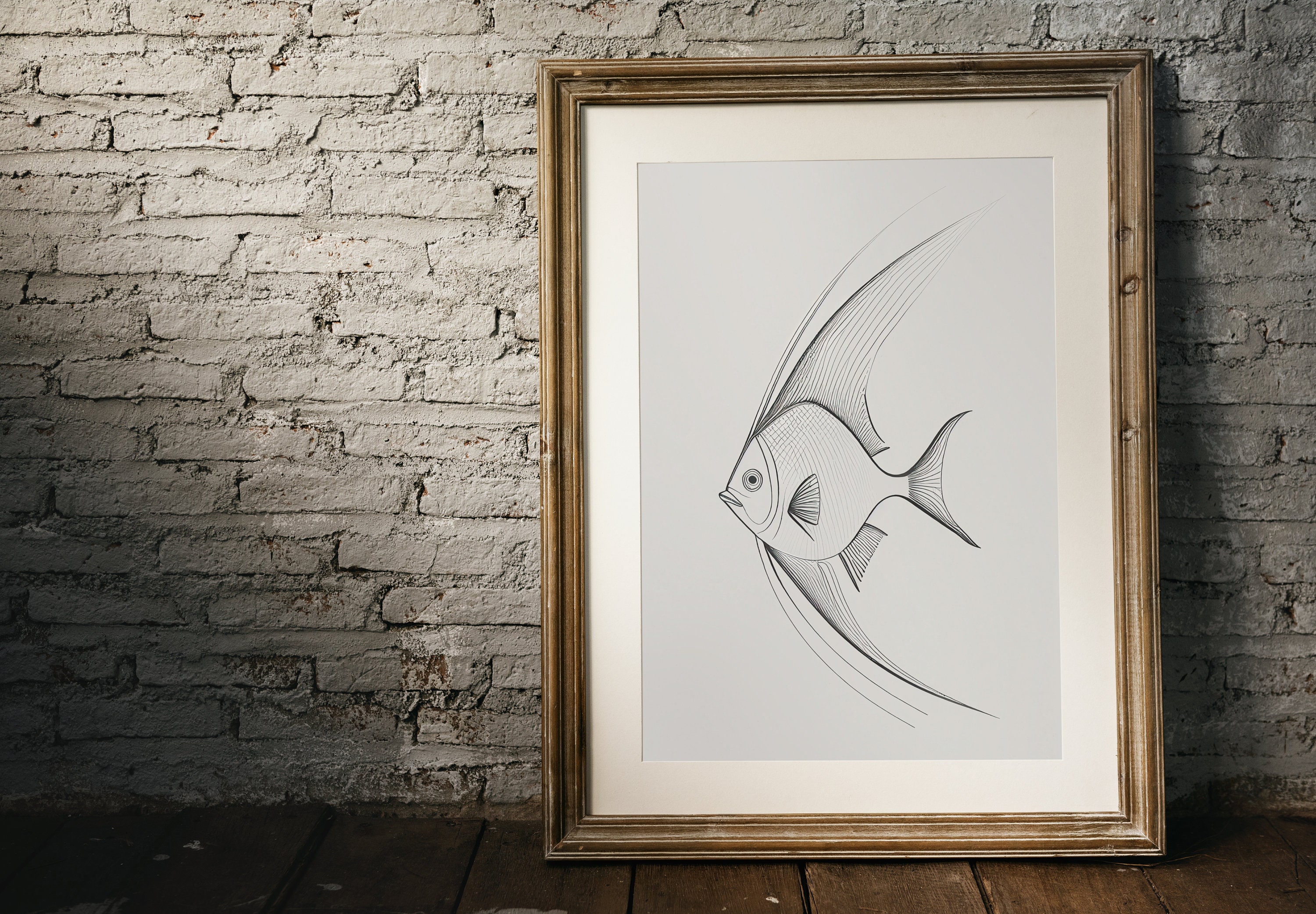 Angelfish Simple Line Art | Relaxing Wall Decor | Wabi Sabi Art ...