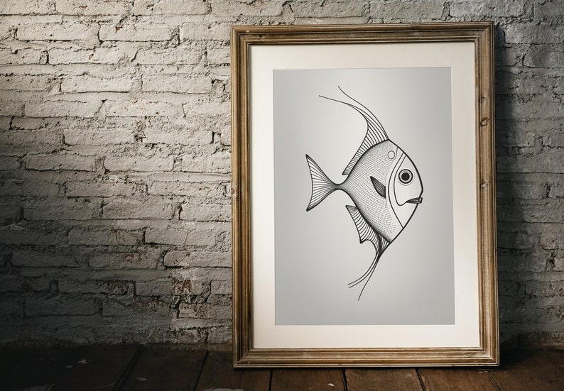 Angelfish Minimalist Line Art Fish Art Relaxing Wall Decor Printable ...