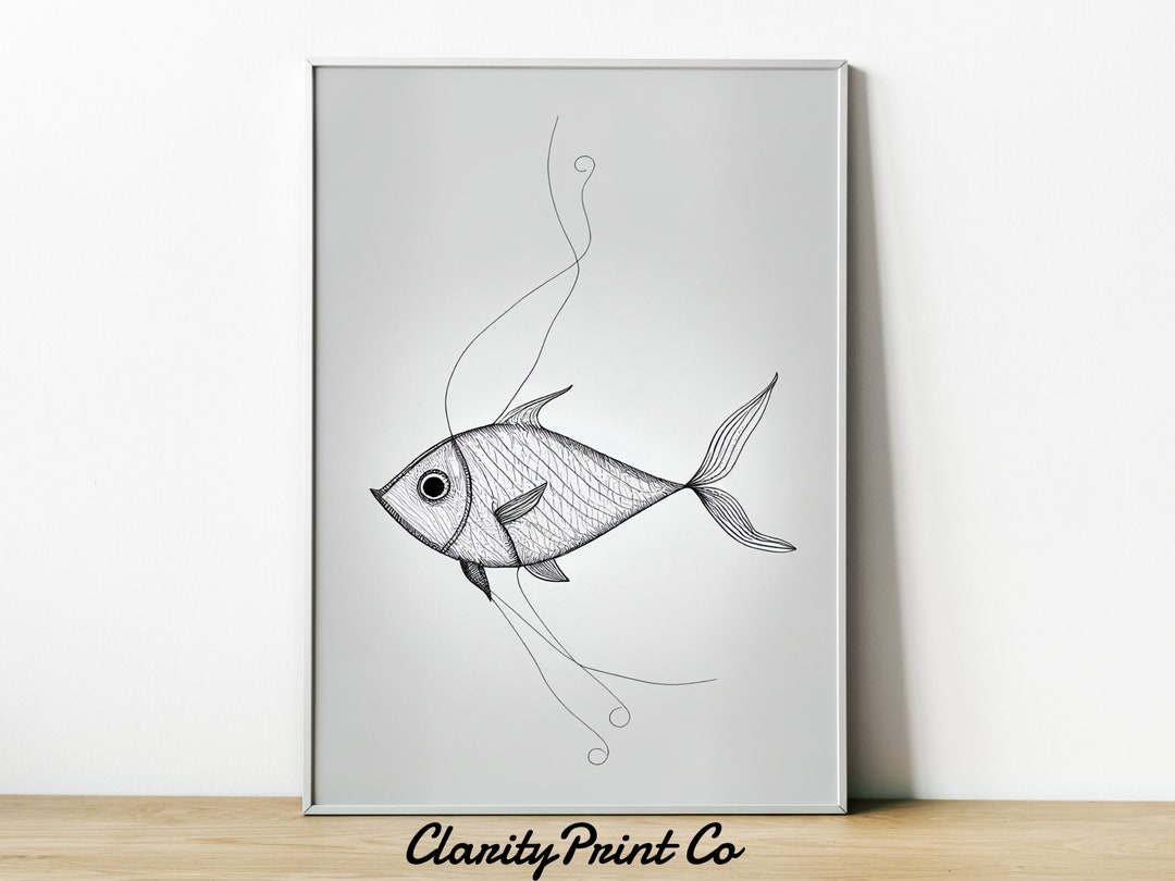 Minimalist Line Art Drawing | Fish Art | Relaxing Wall Decor ...
