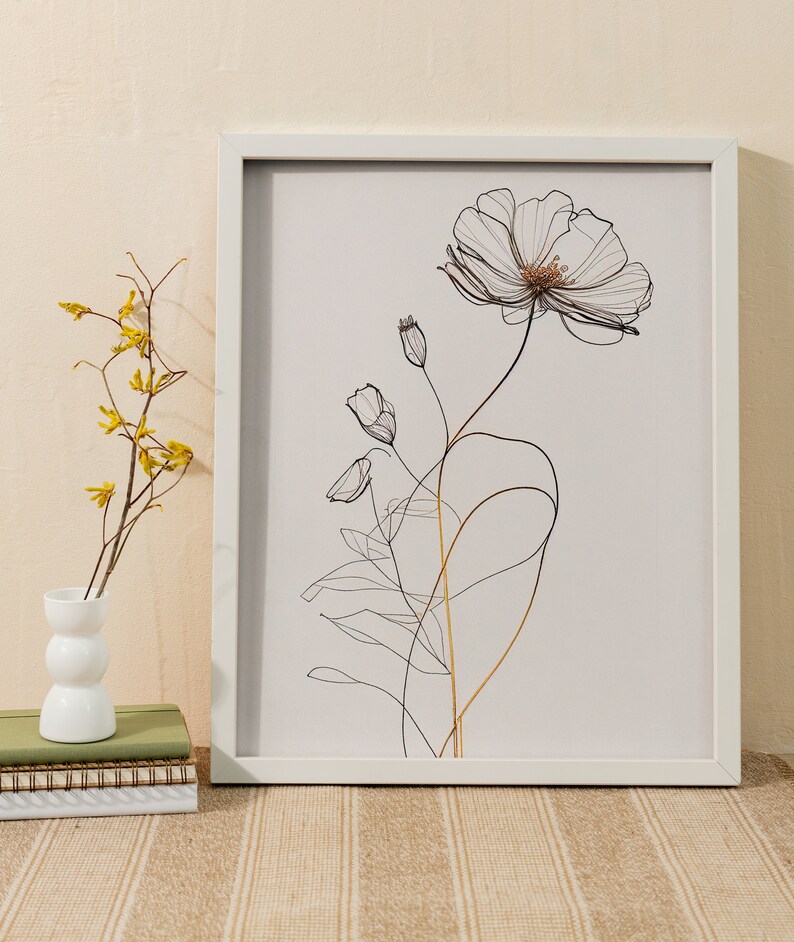 Floral Fine Line Drawing | Wabi Sabi Art | Japandi Print | Simple Line ...
