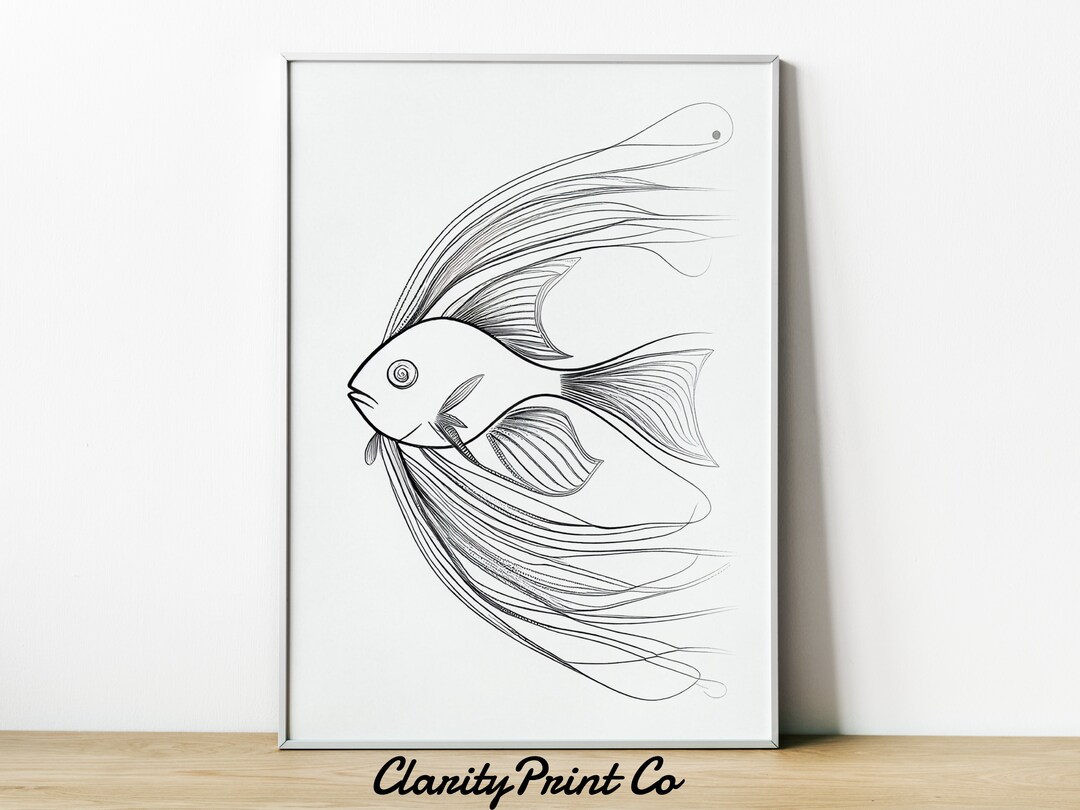 Simple Line Art Drawing of A Fish | Relaxing Wall Decor | Printable Art ...