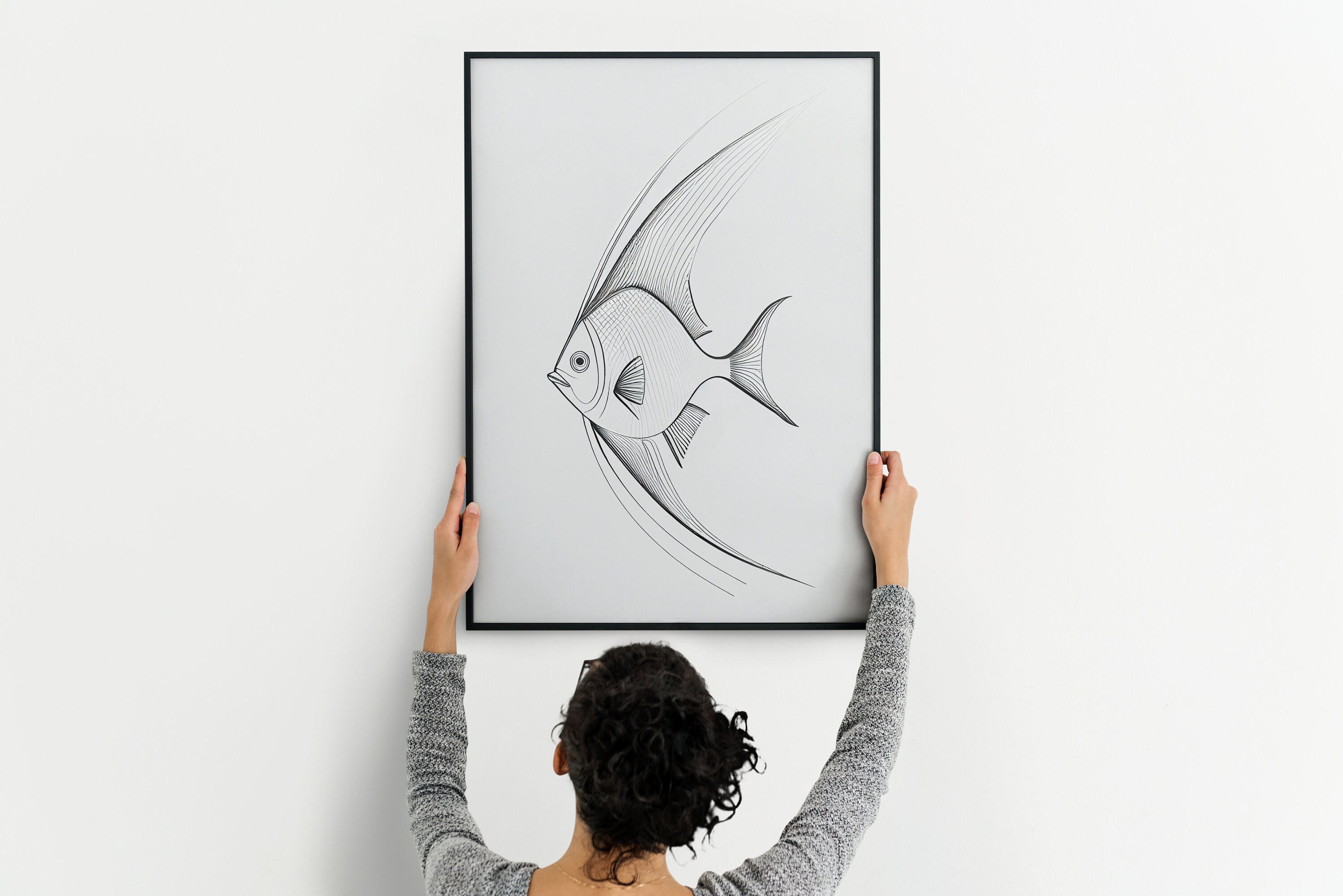 Angelfish Simple Line Art | Relaxing Wall Decor | Wabi Sabi Art ...