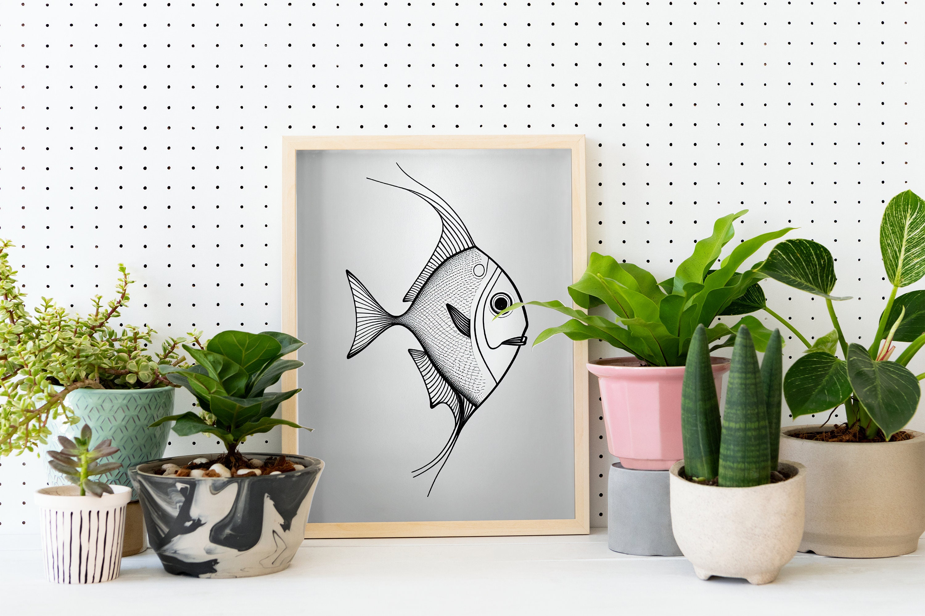 Angelfish Minimalist Line Art | Fish Art | Relaxing Wall Decor ...