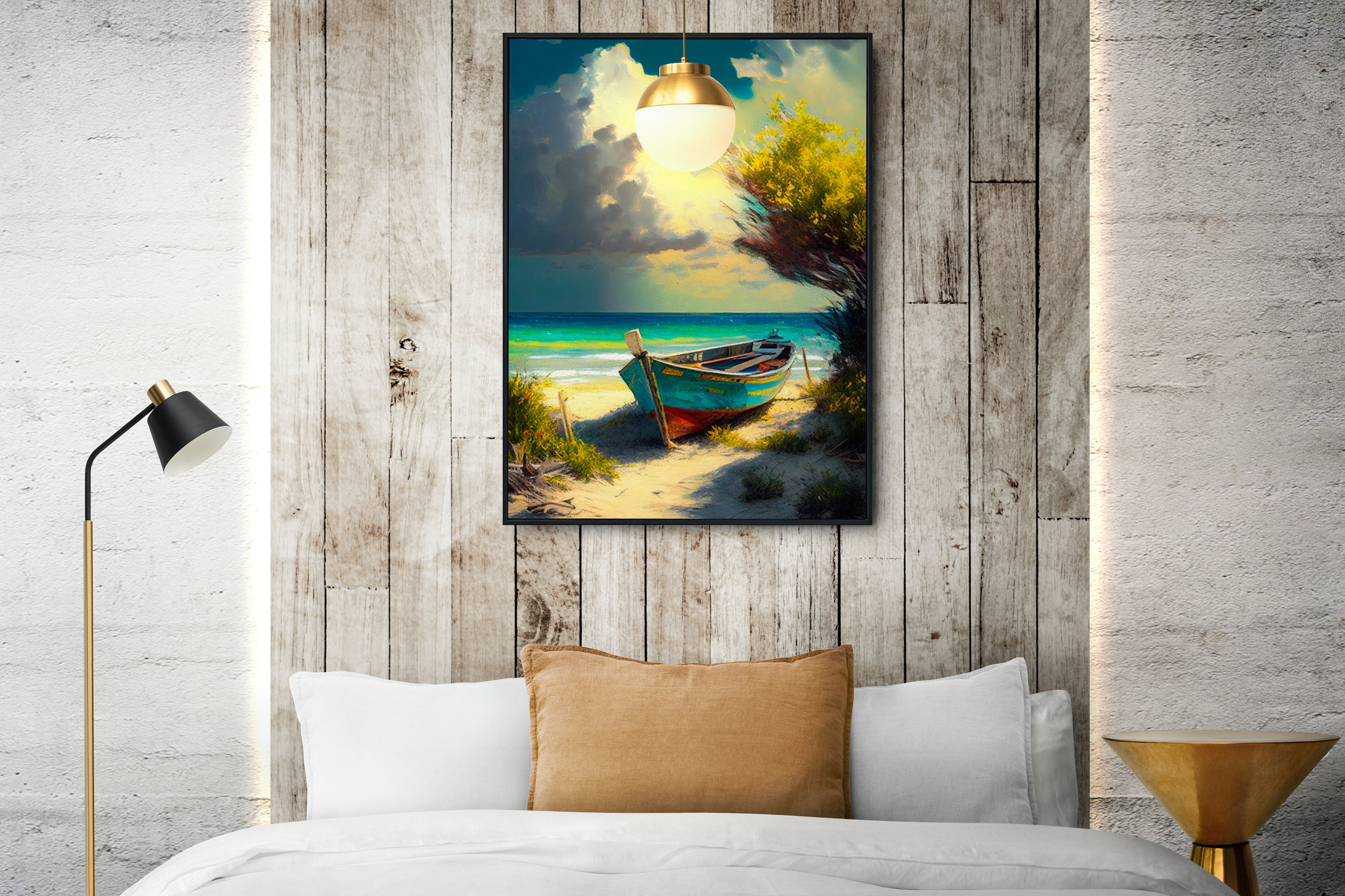 Oil Pastel Painting of a Small Boat on the Beach | Relaxing Wall Art ...