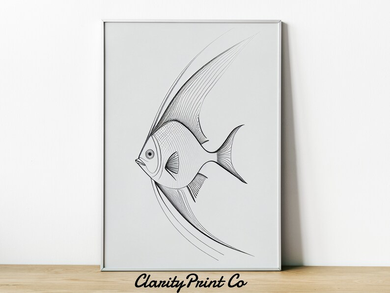 Angelfish Simple Line Art | Relaxing Wall Decor | Wabi Sabi Art ...