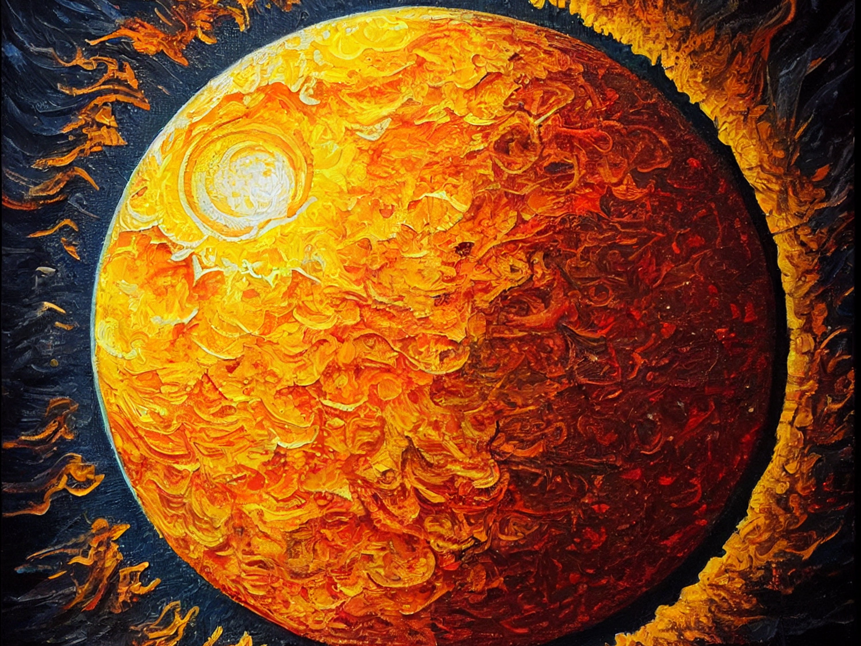 Sun and Moon Wall Art | Set of Two | Oil Painting of Sun and Moon ...