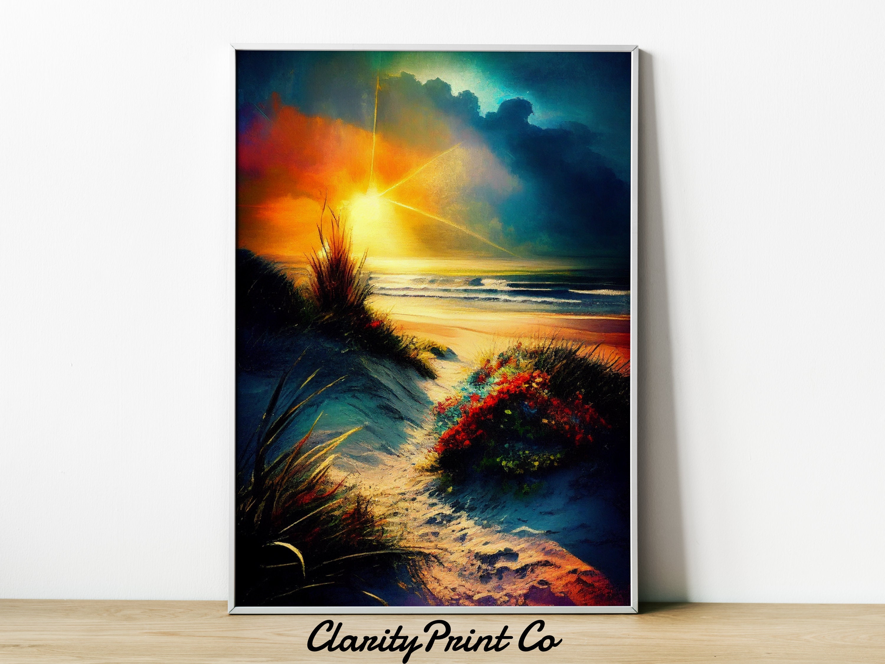 Sunset Beach Oil Painting | Seascape Wall Print | Beach Oil Painting ...