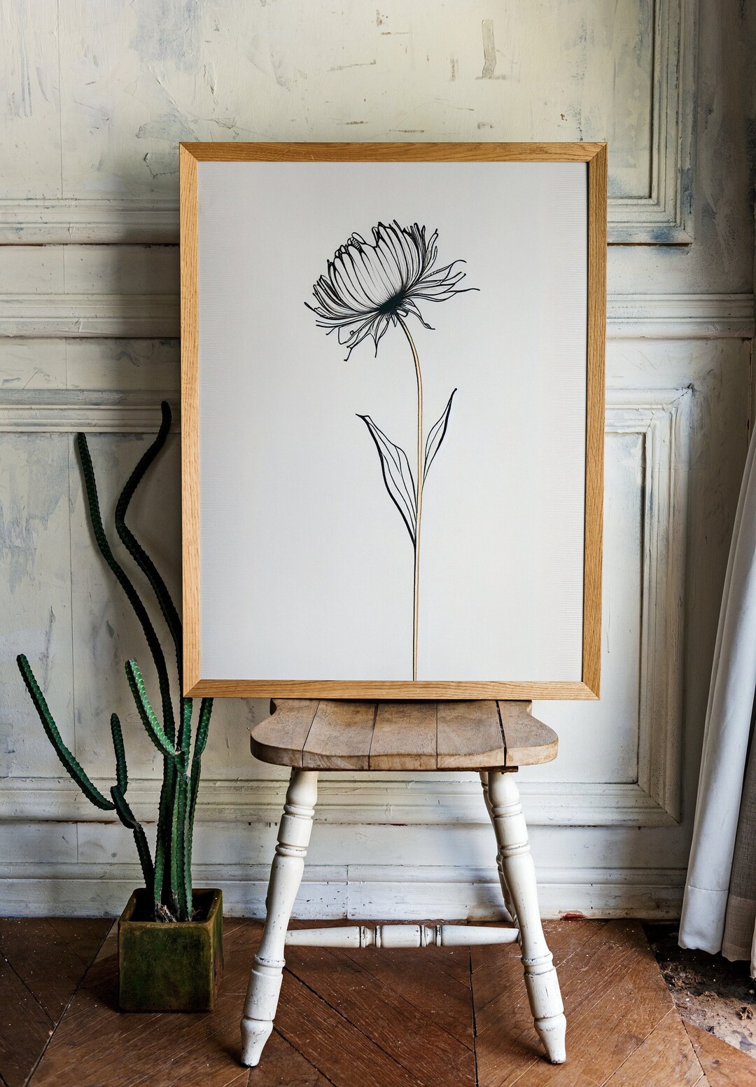 Daisy Flower Simple Line Painting Japandi Art Relaxing - Etsy