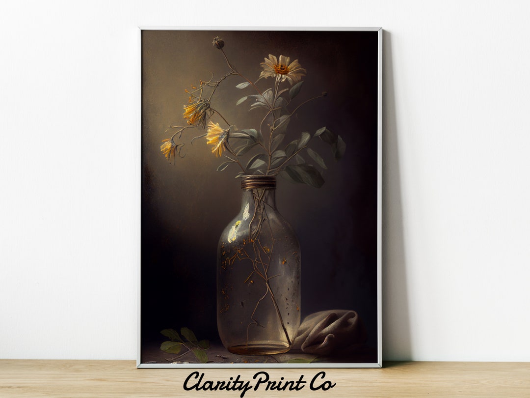 Wabi Sabi Wall Art | Wabi Sabi Oil Painting of Flowers in Vase | Flower ...
